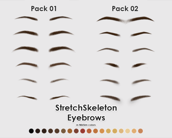 Sims 4 strechskeletons eyebrows in niksim colors hello - MiCat Game