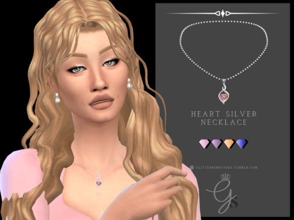 Sims 4 heart silver necklace - MiCat Game