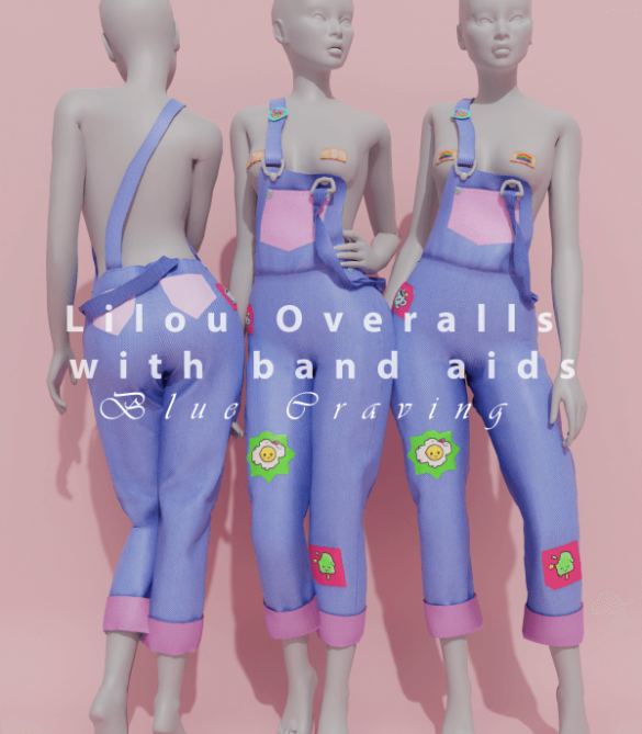 Sims 4 Blue Craving - Lilou Overals with band aids - MiCat Game
