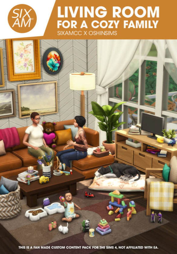 Living Room for a Cozy Family CC Pack for Sims 4 - MiCat Game